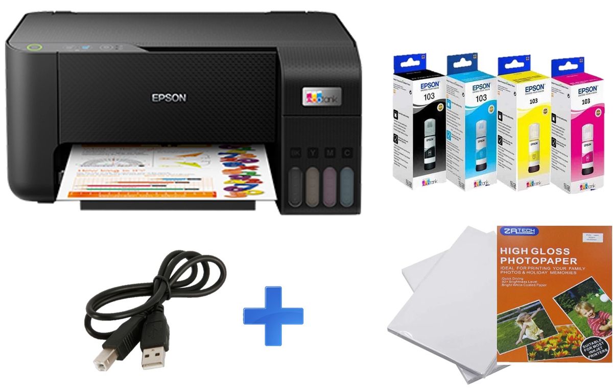 Epson EcoTank L3210 2xZATECH Glossy Photo Papers Printer Cable