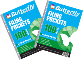 Butterfly Filing Pocket - A4 40 m 100 Plastic Pocket (Bulk Pack) X2 ...