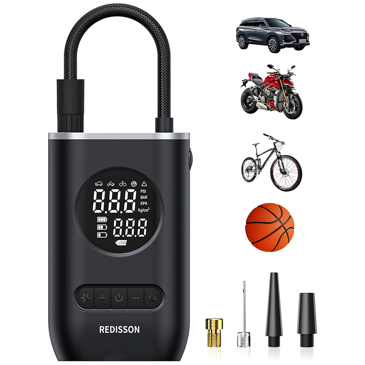 Portable Air Compressor Cordless Tire Inflator Digital Car Tyre Pump ...
