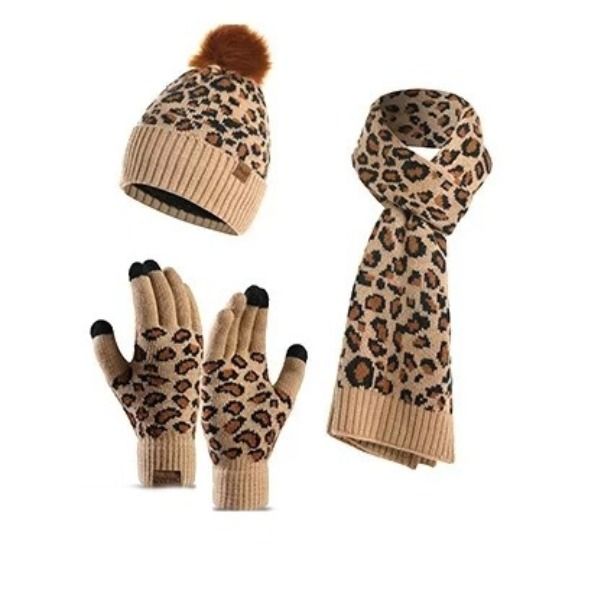 Women's Winter Leopard Print Scarf, Hat and Gloves Set - 3-Piece | Shop ...
