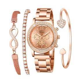 1 piece Women's Rose Gold Arabic Numeral Dial Quartz Watch + Bracelet ...