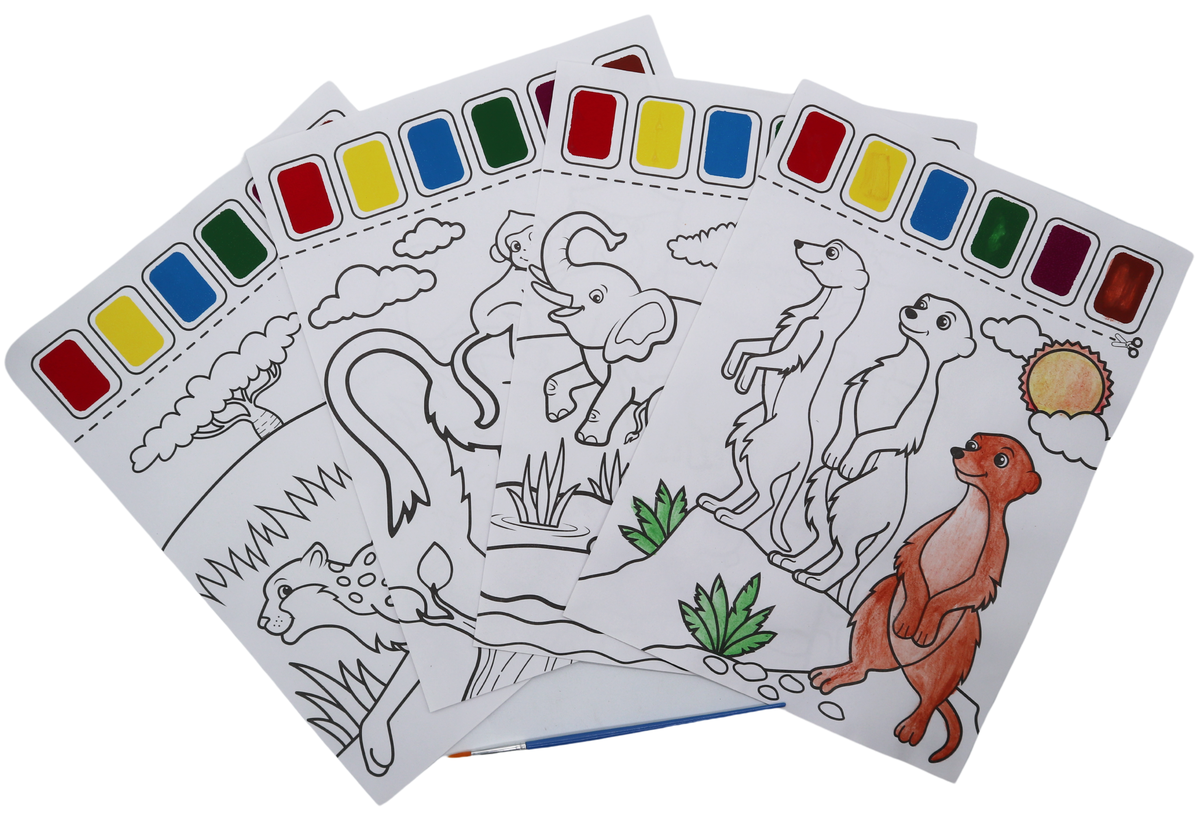 Kids 4 Part Animal Paint Activity Set Incl Paintbrush and 6 Colour ...