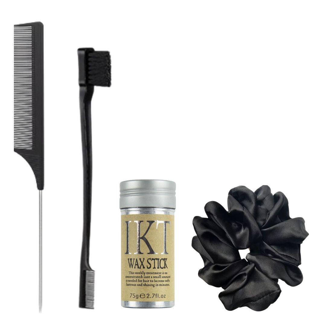 Silk Elastic Hair Band, IKT Wax Stick, Edge Brush & Rat Tail Comb ...