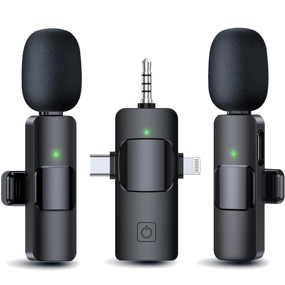 BezosMax 3 in 1 Wireless Lavalier Microphones Noise Canceling Mic ...