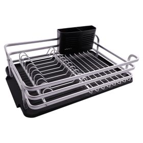 Dish Rack Silver Aluminium with Black Plastic Utensil Holder & Tray ...