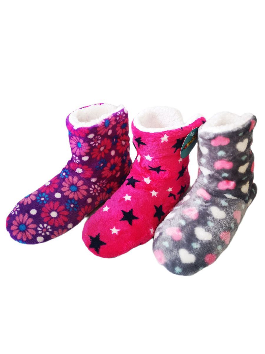 Fluffy Indoor Sherpa Fleece Slipper - Assorted Flower Bootie Slippers ...