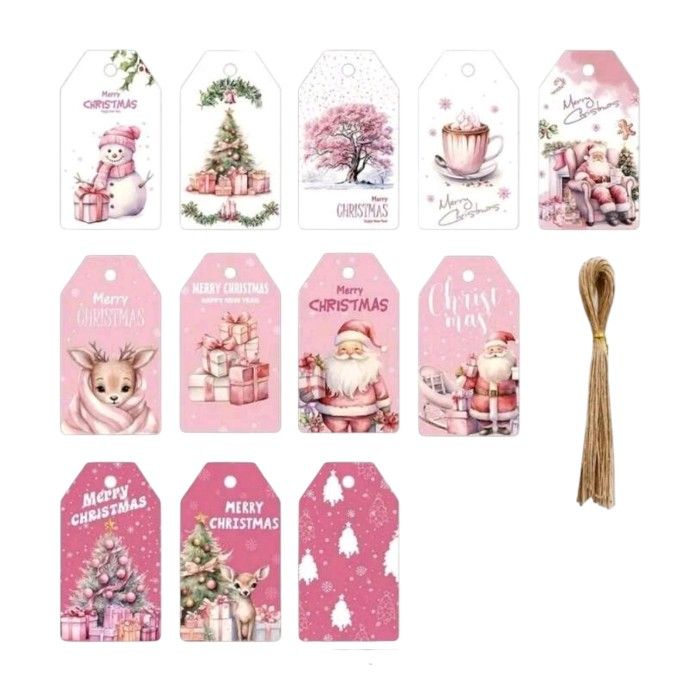 Pink Christmas Decorating Gift Tags With Twine - Set of 12 | Shop Today ...