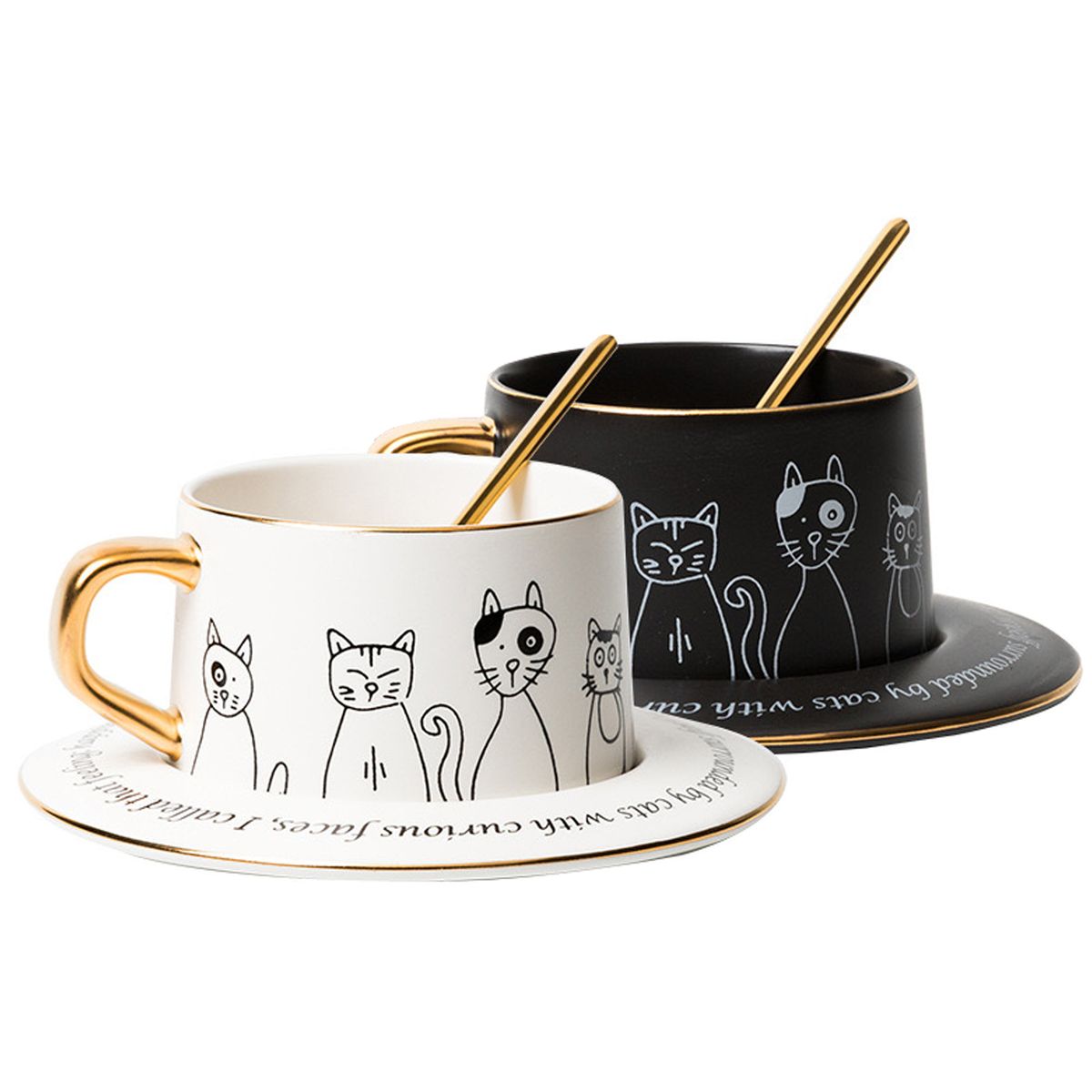 MamaMia Luxury Artist Design Cat Cup and Plate Set with Spoon-Double ...