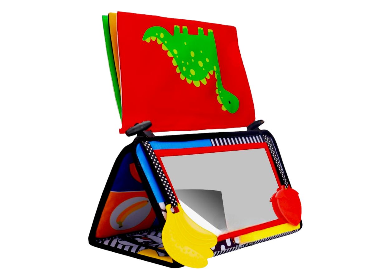 Tummy Time Baby Mirror with Crinkle Cloth Book and Teether 3 IN 1 Set ...