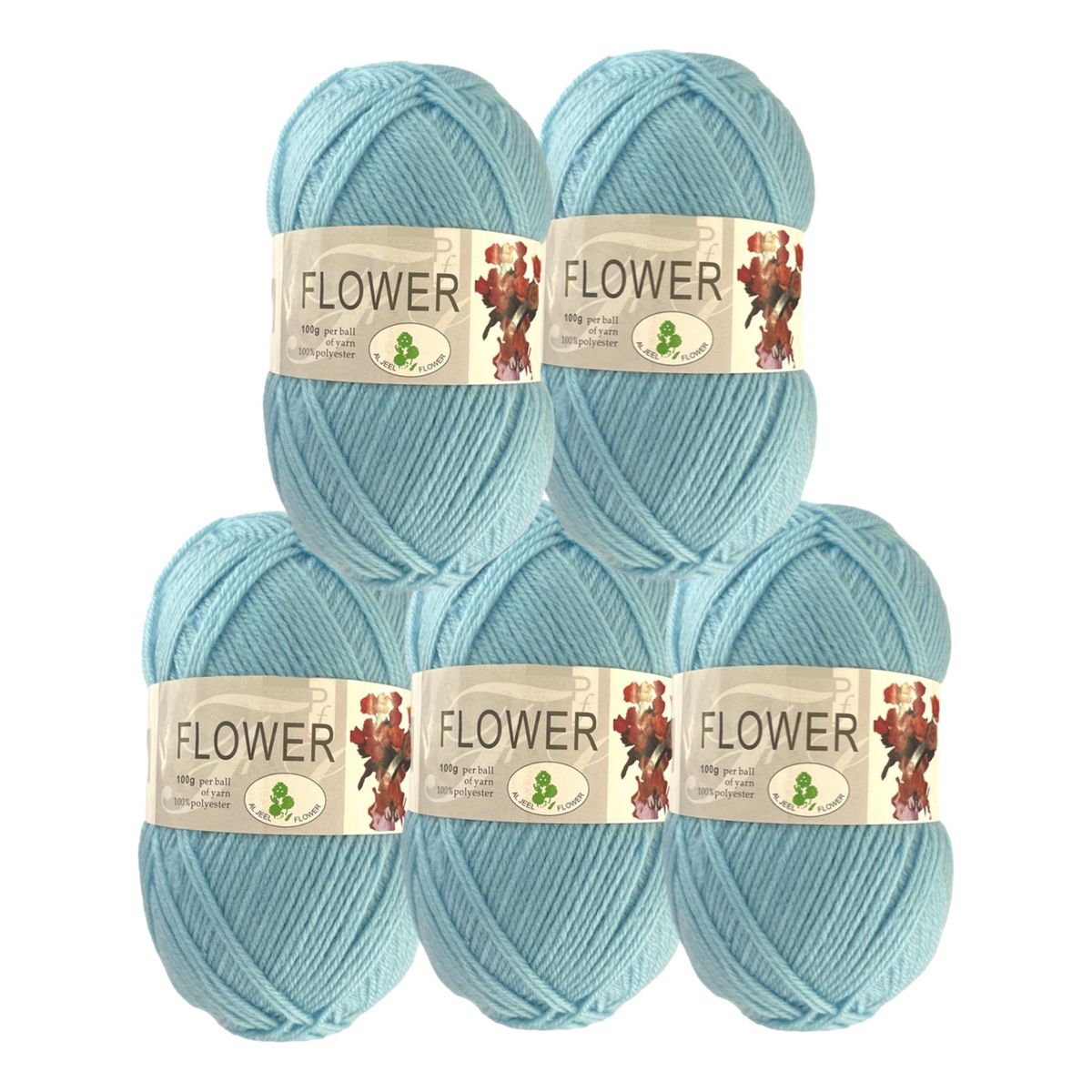 Double Knitting Polyester Yarn 100g (Pack of 5) Light Turquoise Blue ...