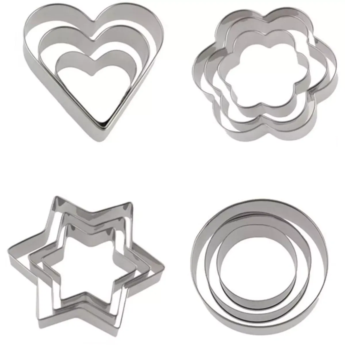 12 Pieces Of Heart, Round, Star, & Flower Cookie Cutter - Silver | Shop ...
