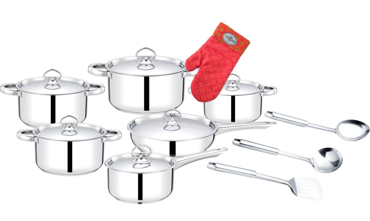15 Piece Heavy-Bottom Stainless Steel Cookware Set with FeeChee Oven ...