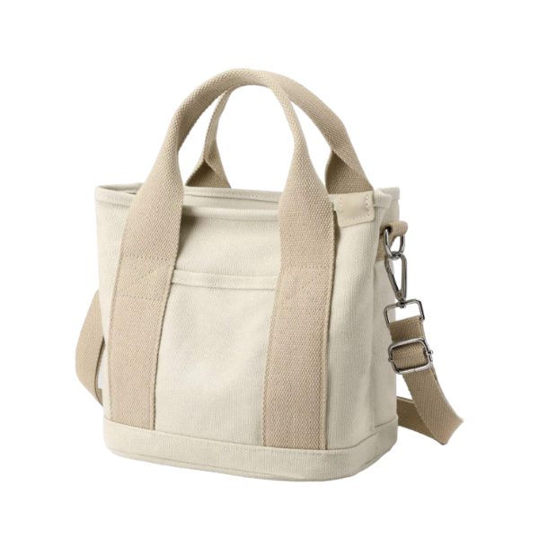 Multi-Compartment Zipper Closure Tote Bag With Detachable Strap - Beige ...