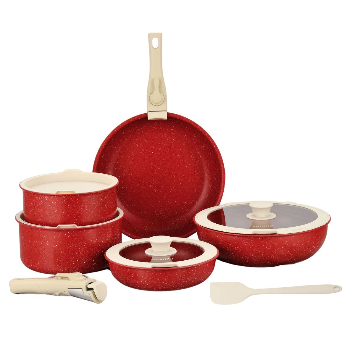 Minhaj - Viral 12-Piece Non-Stick Cookware Set with Detachable Handles ...