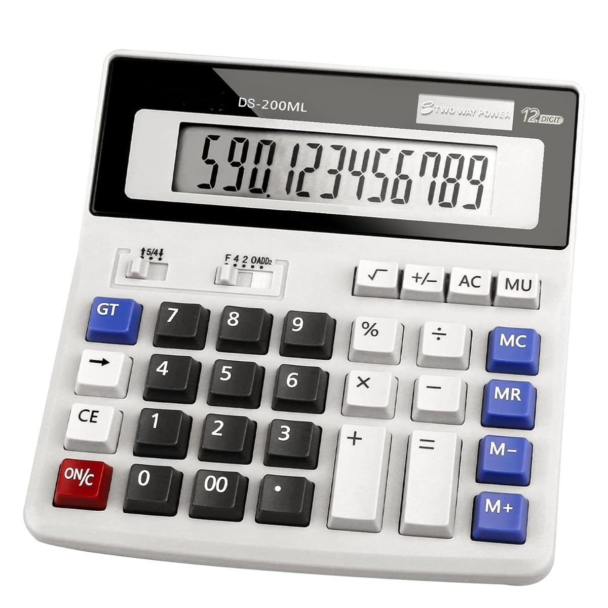 Dual Power Desktop Calculator, 12-Digit Extra Large LCD Display - White ...