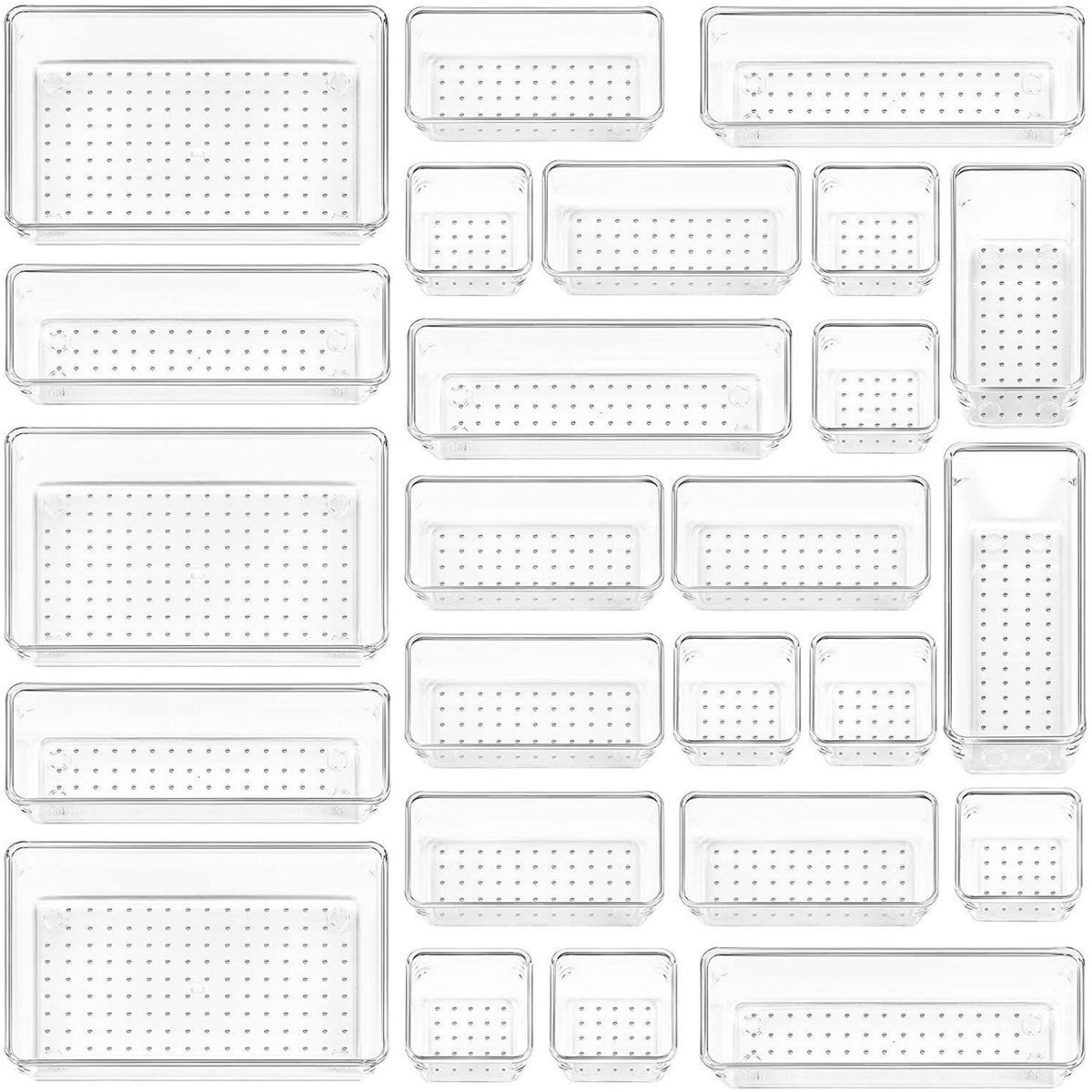 25 Piece Clear Plastic Desk Drawer Trays Organizers Makeup Storage ...
