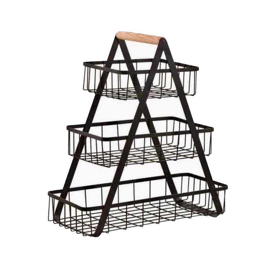 Dream world 3-Level Open Wire Storage Rack With Wooden Handle - Black ...