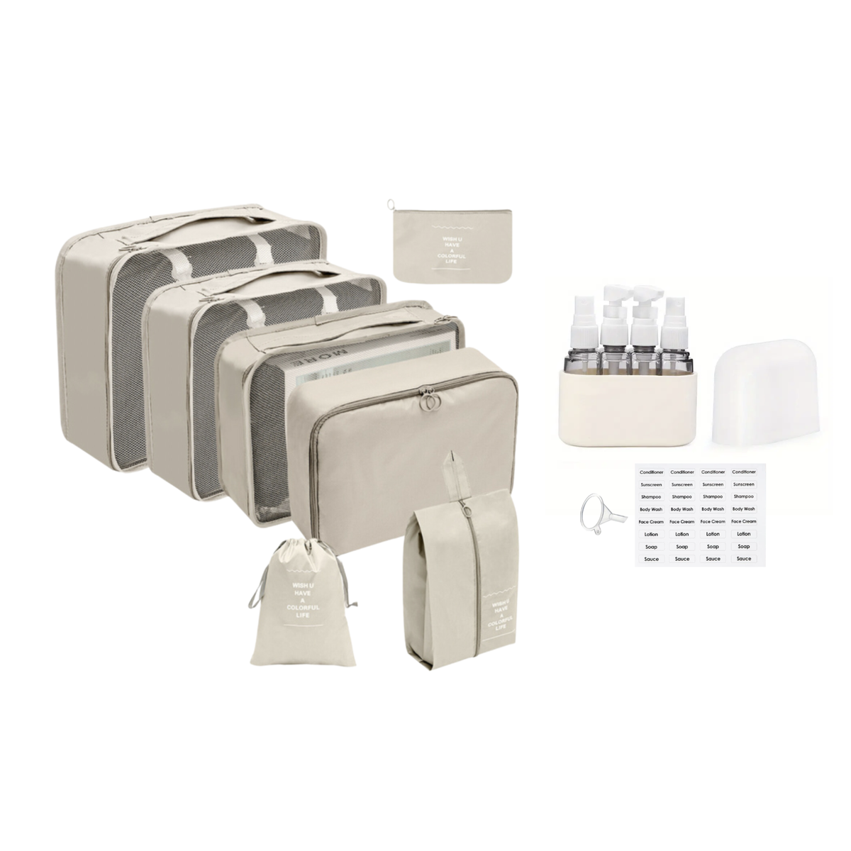 7 Piece Ultimate Travel Organiser Set with 4-in-1 Travel Bottle Set ...