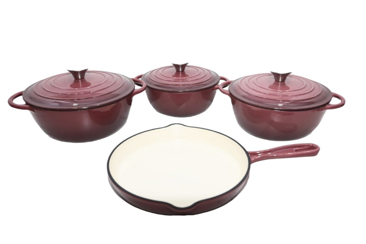 7 Piece Authentic Cast Iron Dutch Oven Cookware Pot Set - Plum | Shop ...