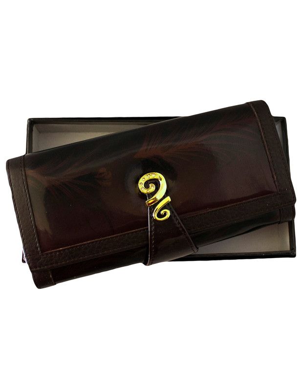 Fino SK-DK608 Feather Print/Genuine Leather Interior Long Card Holder ...