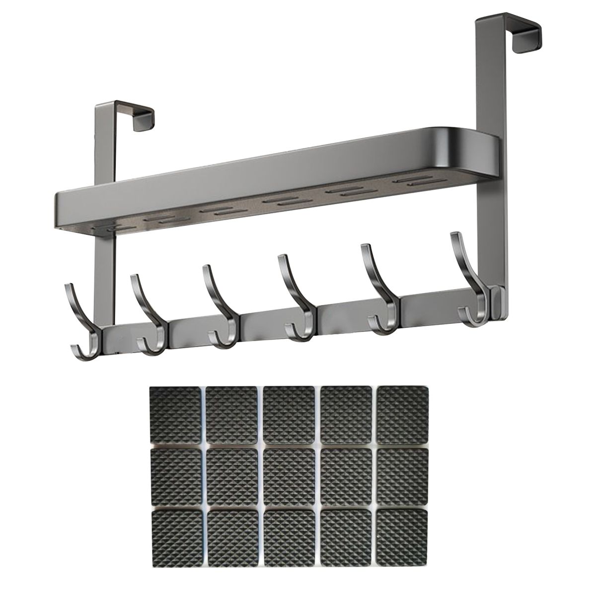 6 Hook Matte Grey Metal Door Hook - Over Door Hooks with Storage Basket ...