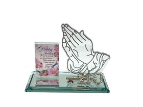 21st Key on Glass Mirror Base with Praying Hands and Custom Message ...