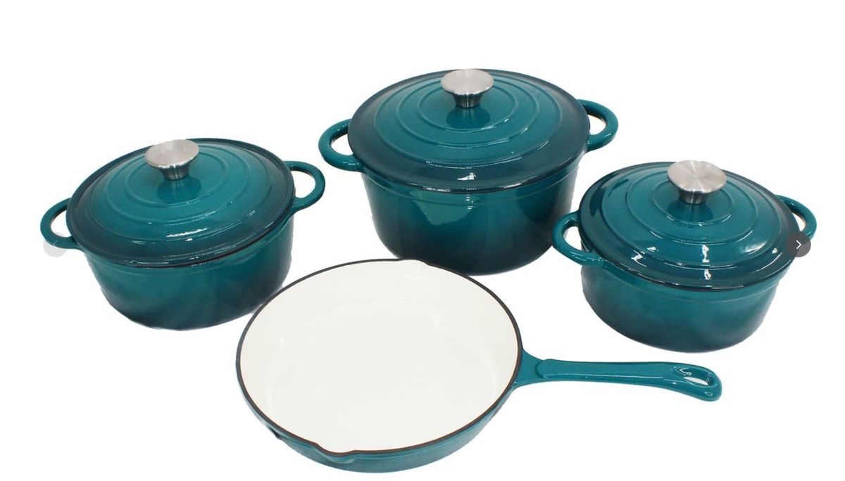 7 Piece Cast Iron Dutch Oven Cookware Pot Set - Teal | Shop Today. Get ...