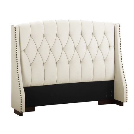 Figure It Out Tufted Wingback Headboard with Nailheads Queen Ivory