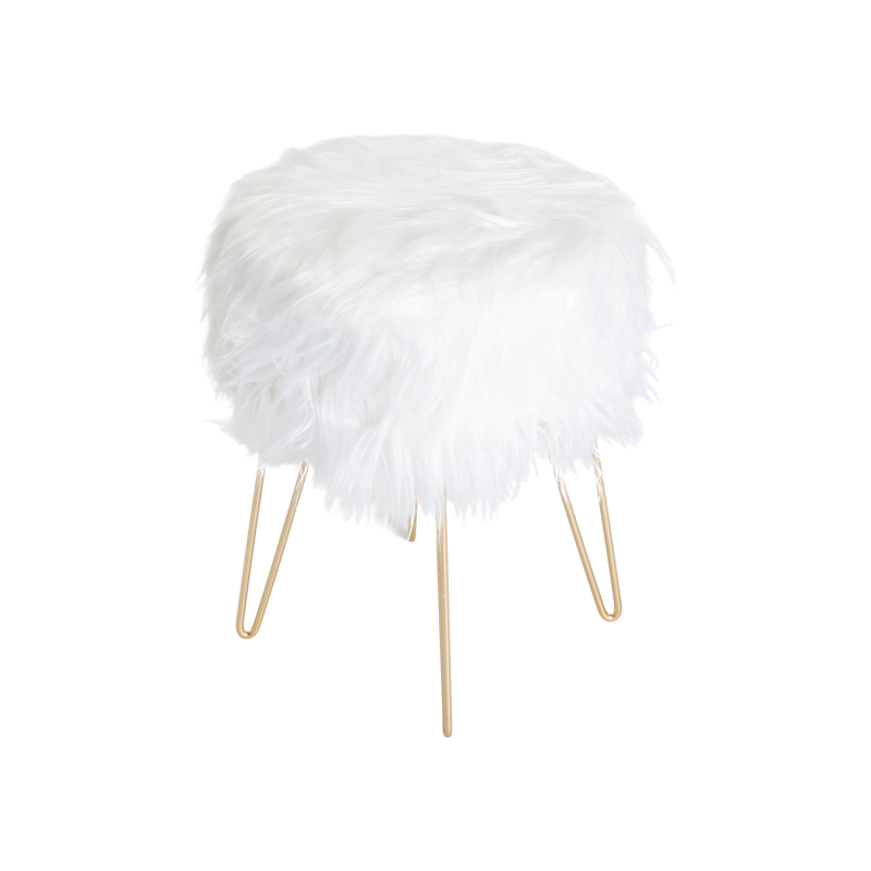 Luxurious Modern Round Indoor White Faux Fur Stool with Gold Legs ...