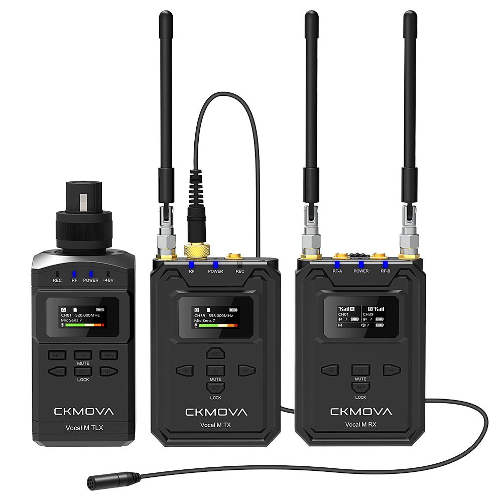 CKMOVA UHF Dual Ch Wireless Mic System 2 Tx with Audio Recorder & 1 Rx ...