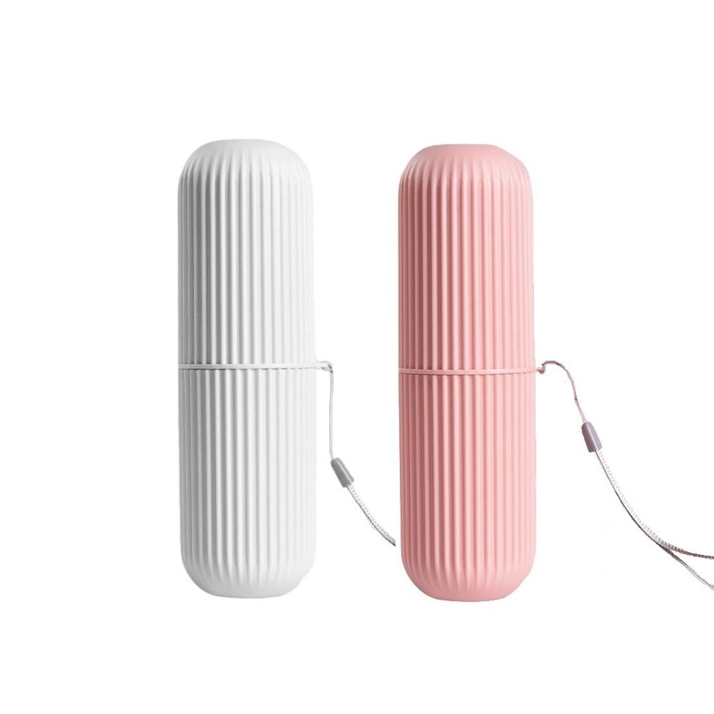 Portable Toothbrush Storage Travel Case - Set of Two (White and Pink ...