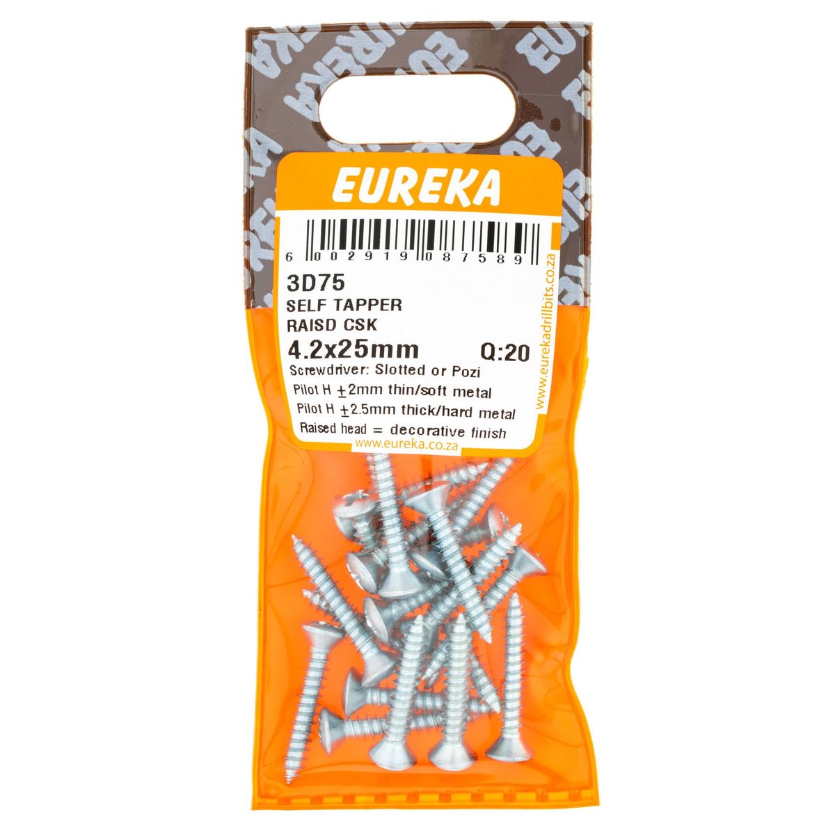 EUREKA Self-Tapper Raised Head Countersunk 4.2 x 25mm Q:20 3D75 | Shop ...