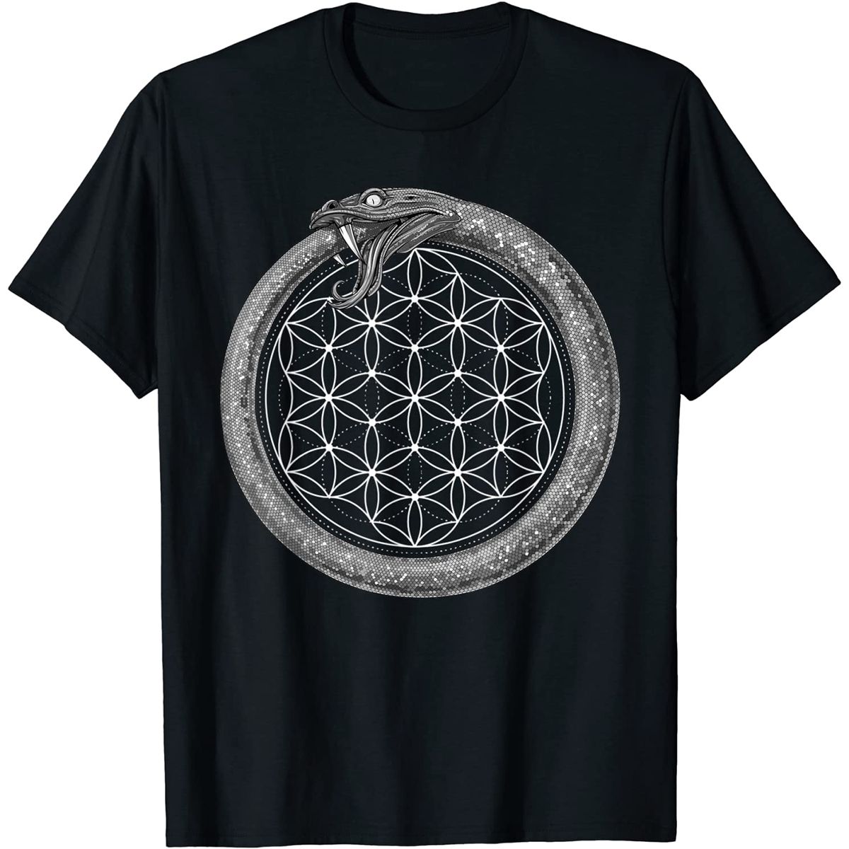 Ouroboros Snake Sacred Geometry Flower Of Life Symbol T-Shirt | Shop ...