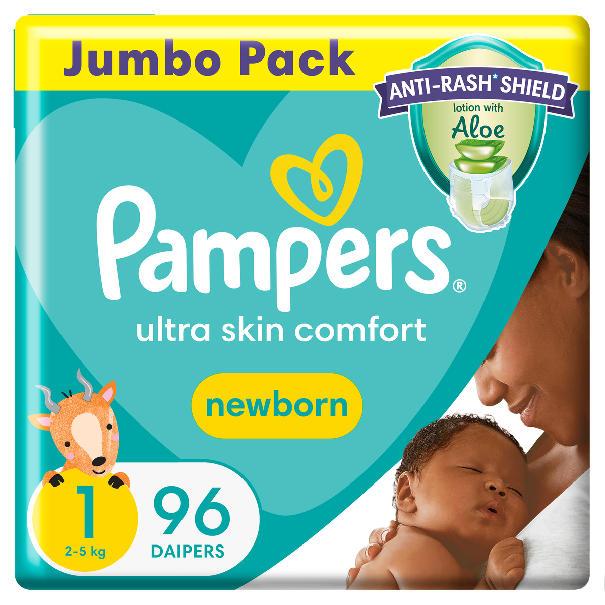 Pampers Anti-Rash Shield Taped Size 1 (2-5 kg) 96 Nappies, Lotion With ...