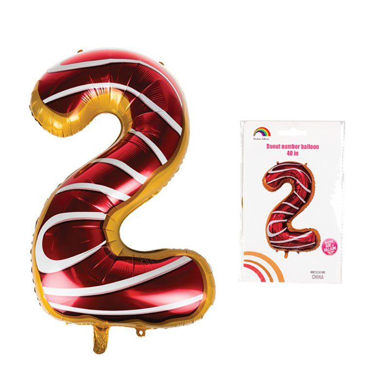 Party Balloon - Number '2' - Doughnut Design - Foil - 101cm - 10 Pack ...
