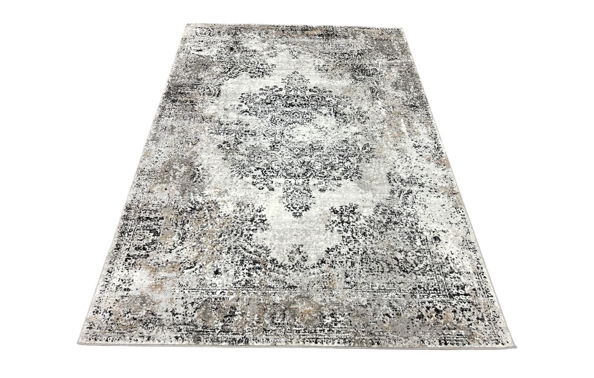 Contemporary Vintage Design Machine Made Rug - Grey Black 230 x 160cm ...