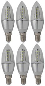 Hello Today E14 3W Tower Silver Candle LED Bulb - 6 Pack Cool White ...