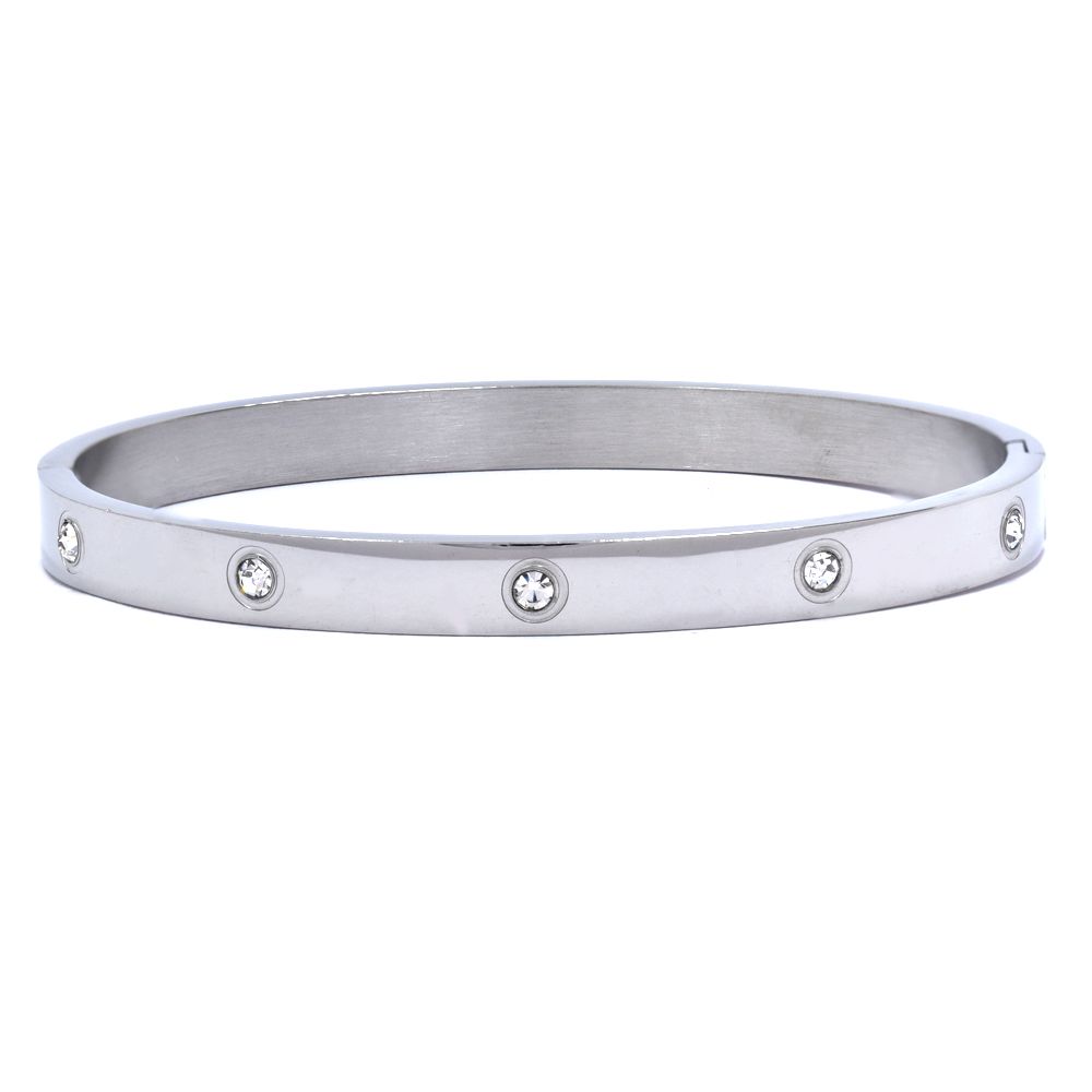 Steel My Heart Stainless Steel Hinged Bangle with Crystal Details ...