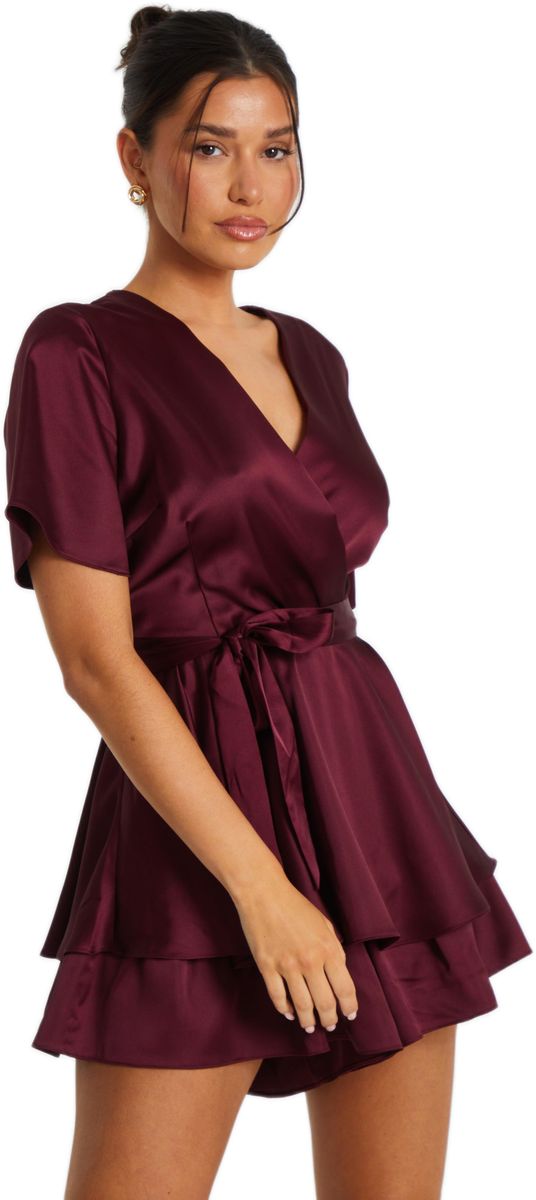 Quiz - Women Berry Satin Wrap Tiered Playsuit | Shop Today. Get it ...