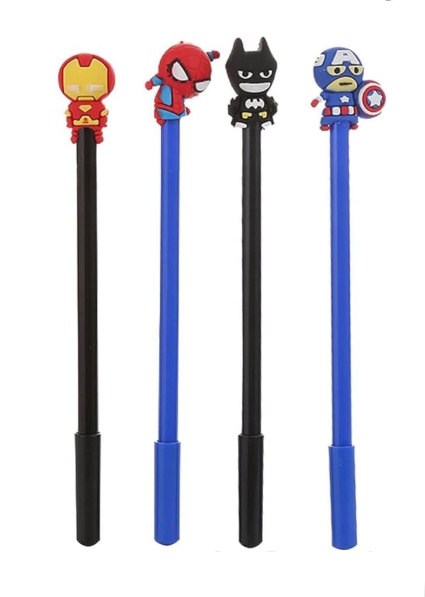 Superhero Set of 4 Gel Pens - Spiderman, Iron man, Batman, Captain ...