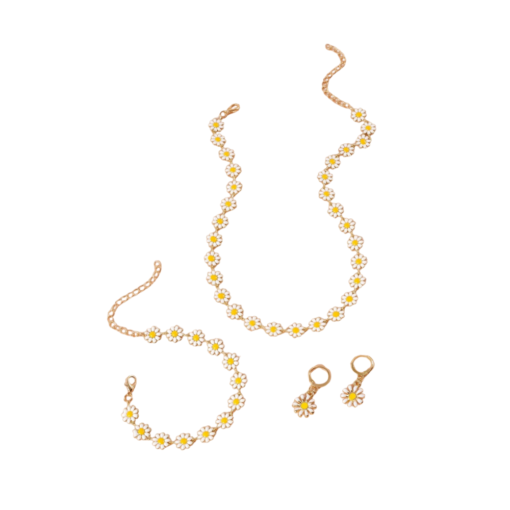 Gold Daisy Jewellery Set - Necklace, Earrings and Bracelet | Shop Today ...