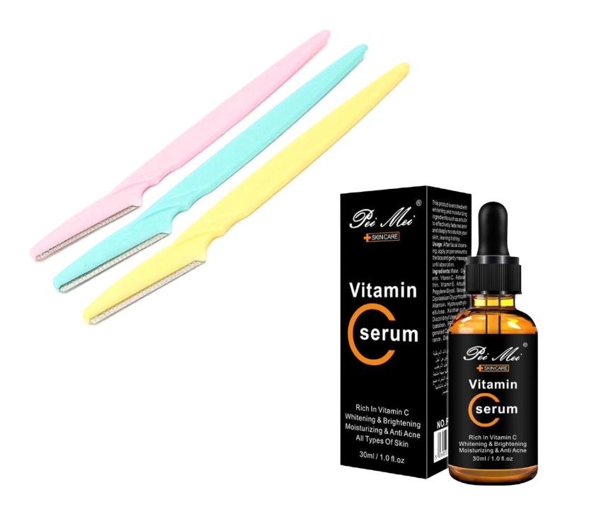 Facial Dermaplaning Razor Wand Set With Added Vitamin C Face Serum ...