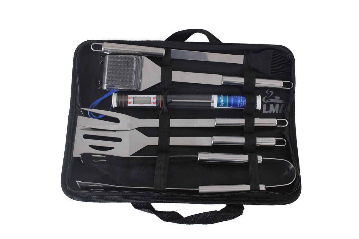 LMA Stainless Steel 6 Piece Braai Utensil Set w Thermometer Wire Brush ...