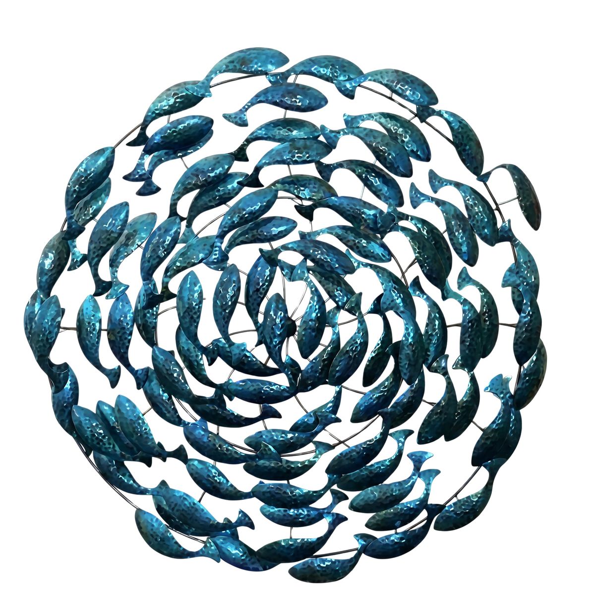 Metal Wall Art Fish Spiral Blue Coastal Round Decor 110cm | YLT | Shop ...