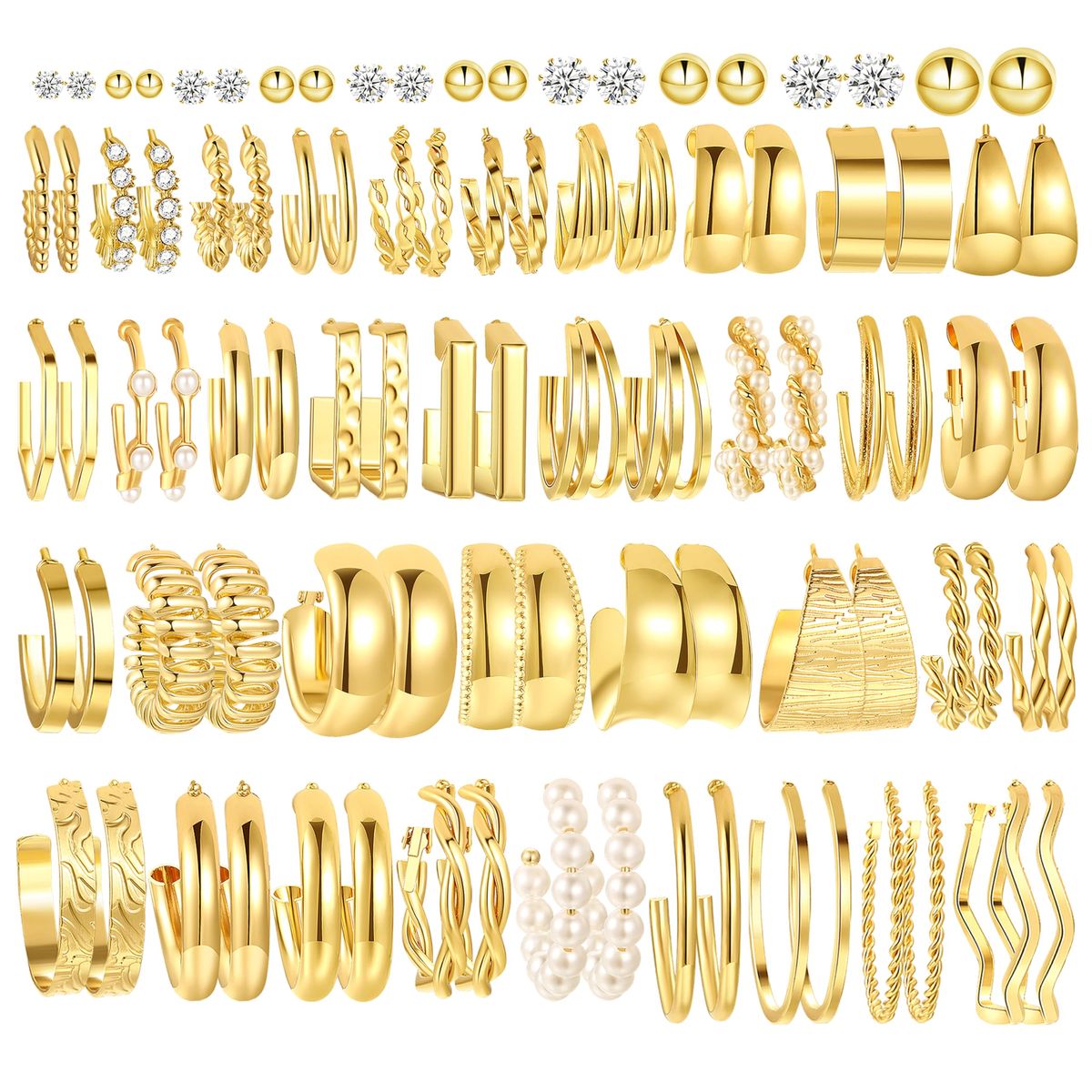Earring Set - Women /Girls' Gold Hypoallergenic Earrings Set - 46 Pairs ...
