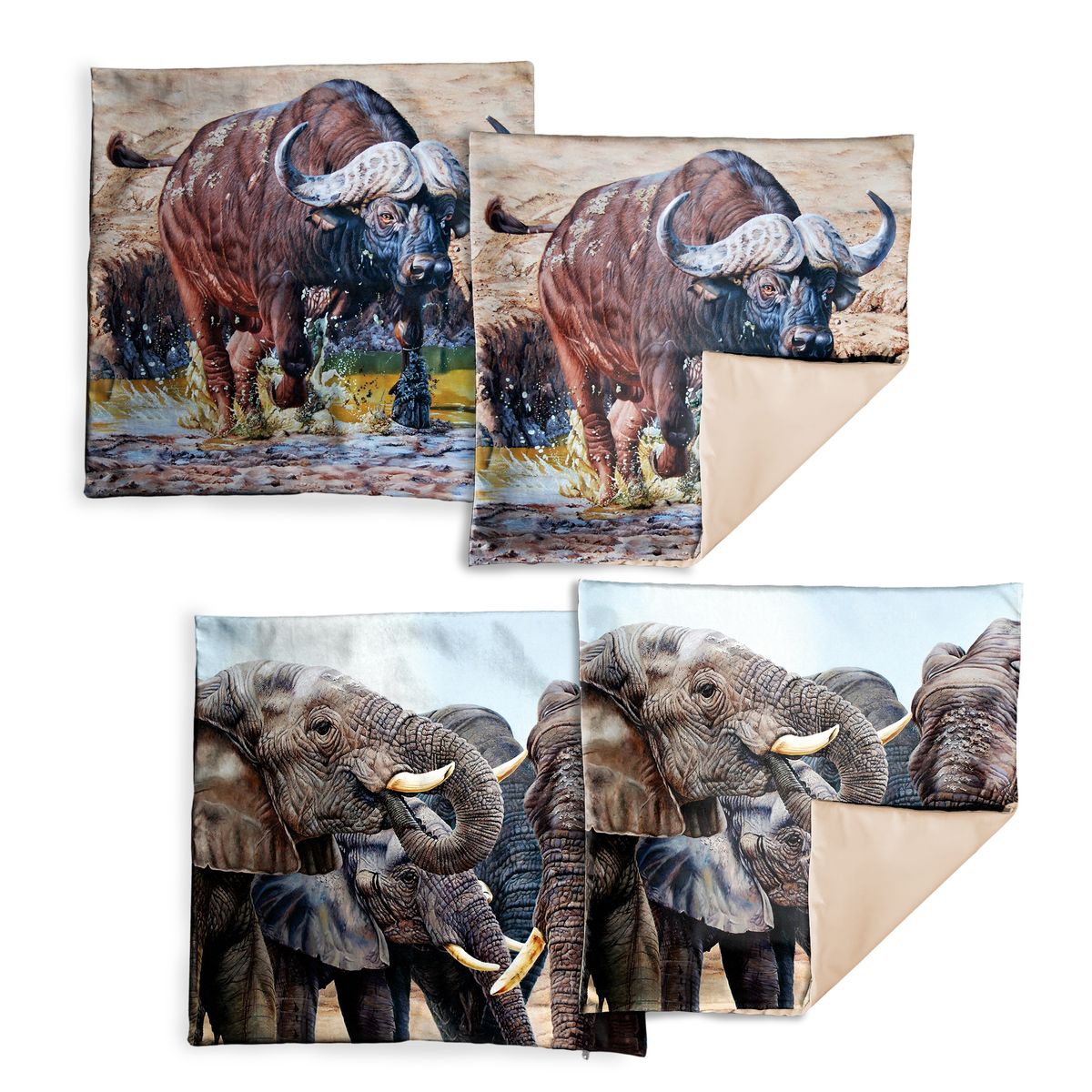 Elephant and Buffalo Luxury Scatter Covers By Delene Lambert - Set of 4 ...