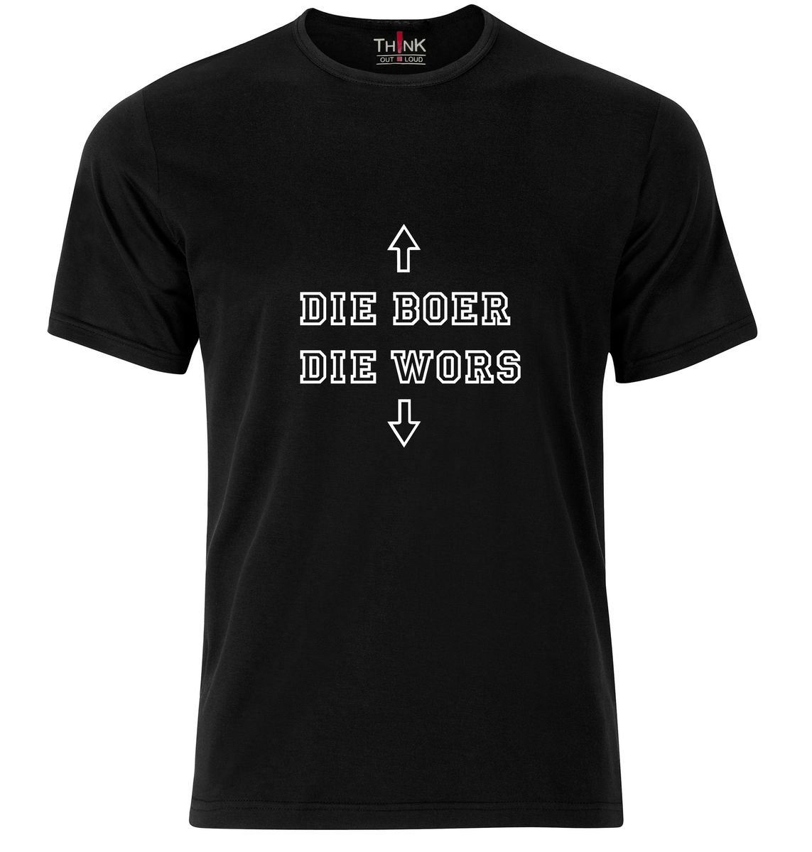Think Out Loud Mens "Die Boer Die Wors" Short Sleeve Tshirt Black ...
