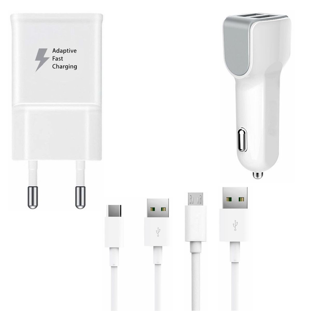 KT&SA Adaptive Fast Charger with 2 Usb Car Adapter for Type C & Micro ...