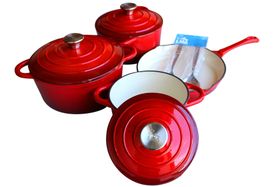 LMA Branded 7 Piece Cast Iron Cookware Set & Two Piece Utensil Set ...