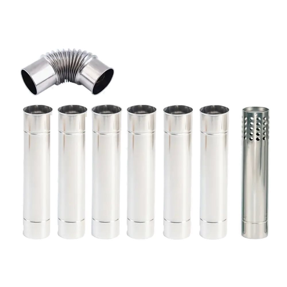 6-Section Stainless Steel Chimney Pipes with 90-Degree Elbow - 30cm - 8 ...
